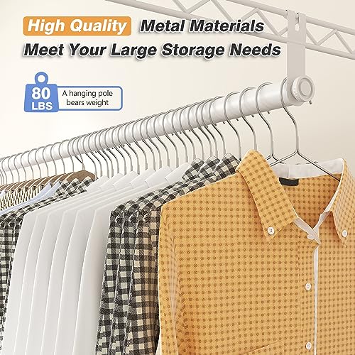 Raybee White Clothing Rack, Heavy Duty Clothes Rack Load 830Lbs, Clothes Racks for Hanging Clothes Rack, Metal Freestanding Closet Wardrobe Rack, Garment Rack Heavy Duty Clothing Rack,77"H x69"W x16"D
