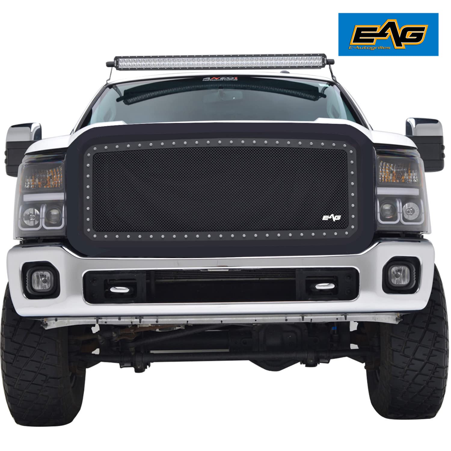 EAG Front Rivet Matte Black Stainless Steel Wire Mesh Grill With Shell Fit for 2011-2016 Super Duty