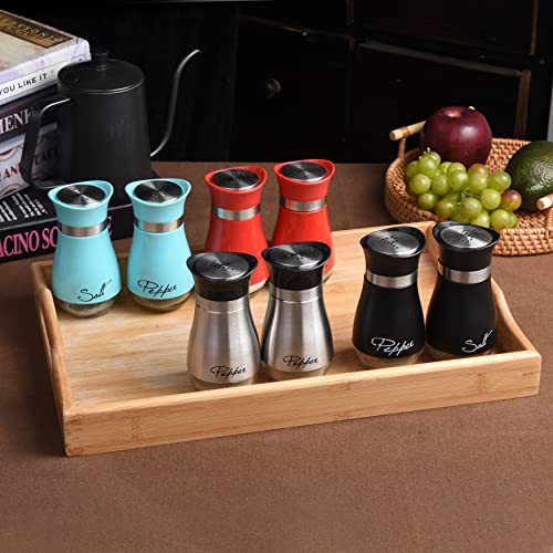Salt and Pepper Shakers Set with Stainless Steel Lid and Glass Bottle,for Kitchen Table, RV, Camp, BBQ (Black)