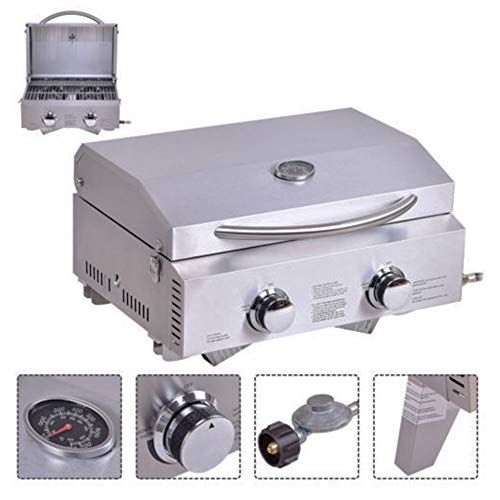 Thaweesuk Shop 2 Burner Portable Stainless Steel BBQ Table Top Propane Gas Grill Outdoor Camp 22β x 18β x 15β