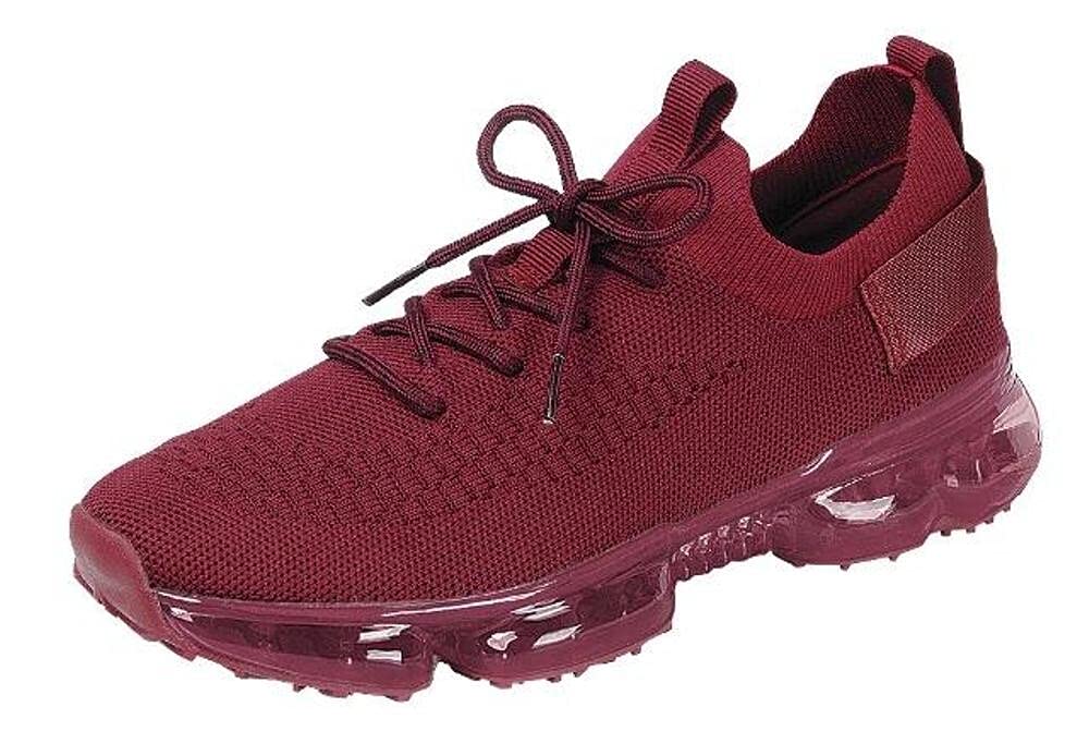 Forever Link Womens Air Cushion Fashion Sneakers Breathable Knit Comfortable Lightweight Walking Shoes, Burgundy, 8