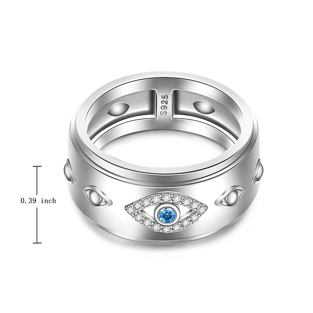 Fidget Ring Spinner Evil Eye Ring Sterling Silver Blue Evil Eyes Anxiety Worry Relieving Boredom Band Rings Nazar Amulet Third Eye Jewelry Size 8