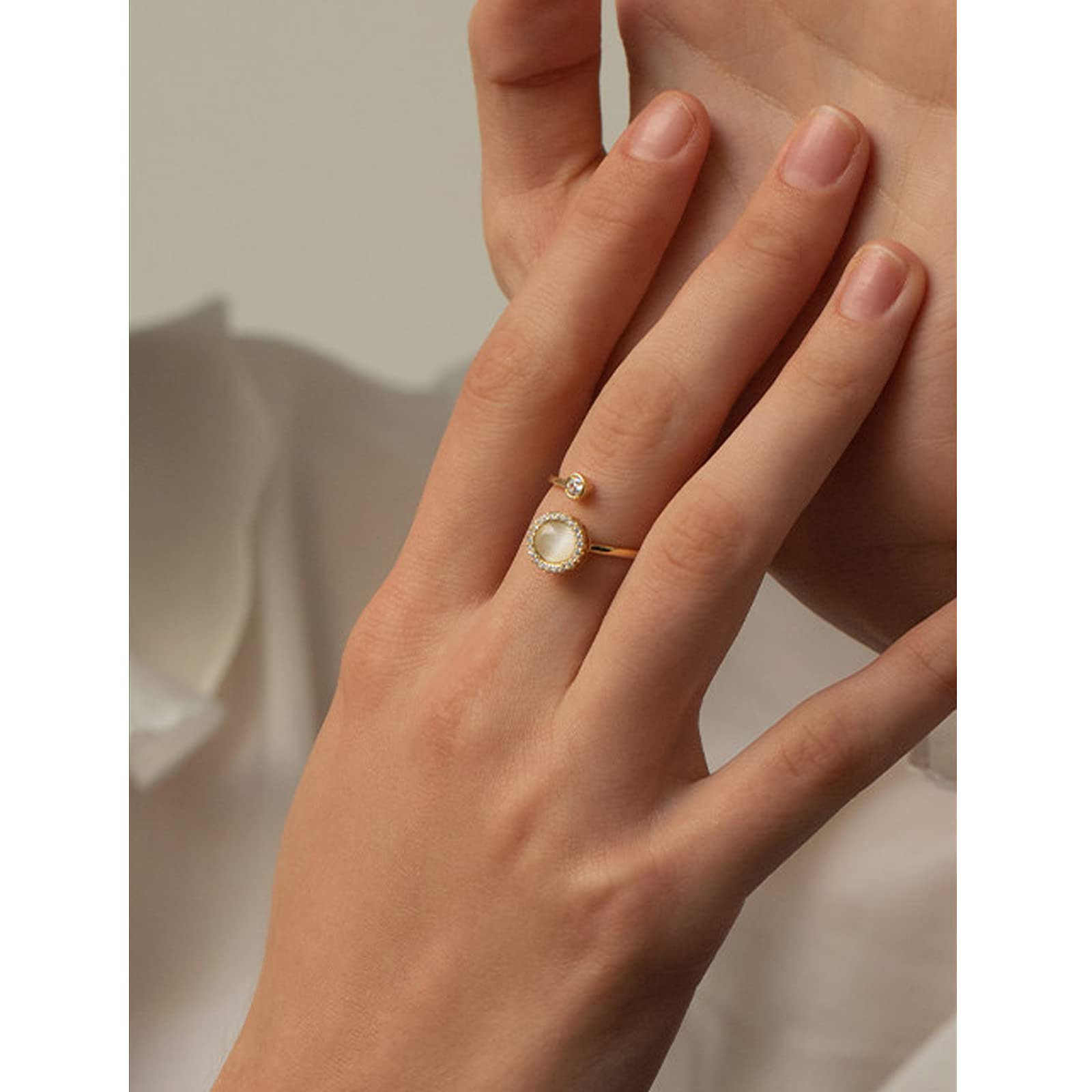 Fidget Rings for Anxiety for Women Daughter with Moonstone Rhinestone Spinner Ring Anxiety Ring Sterling Silver Adjustable Open Size Thumb Rings Gift for Women Girls
