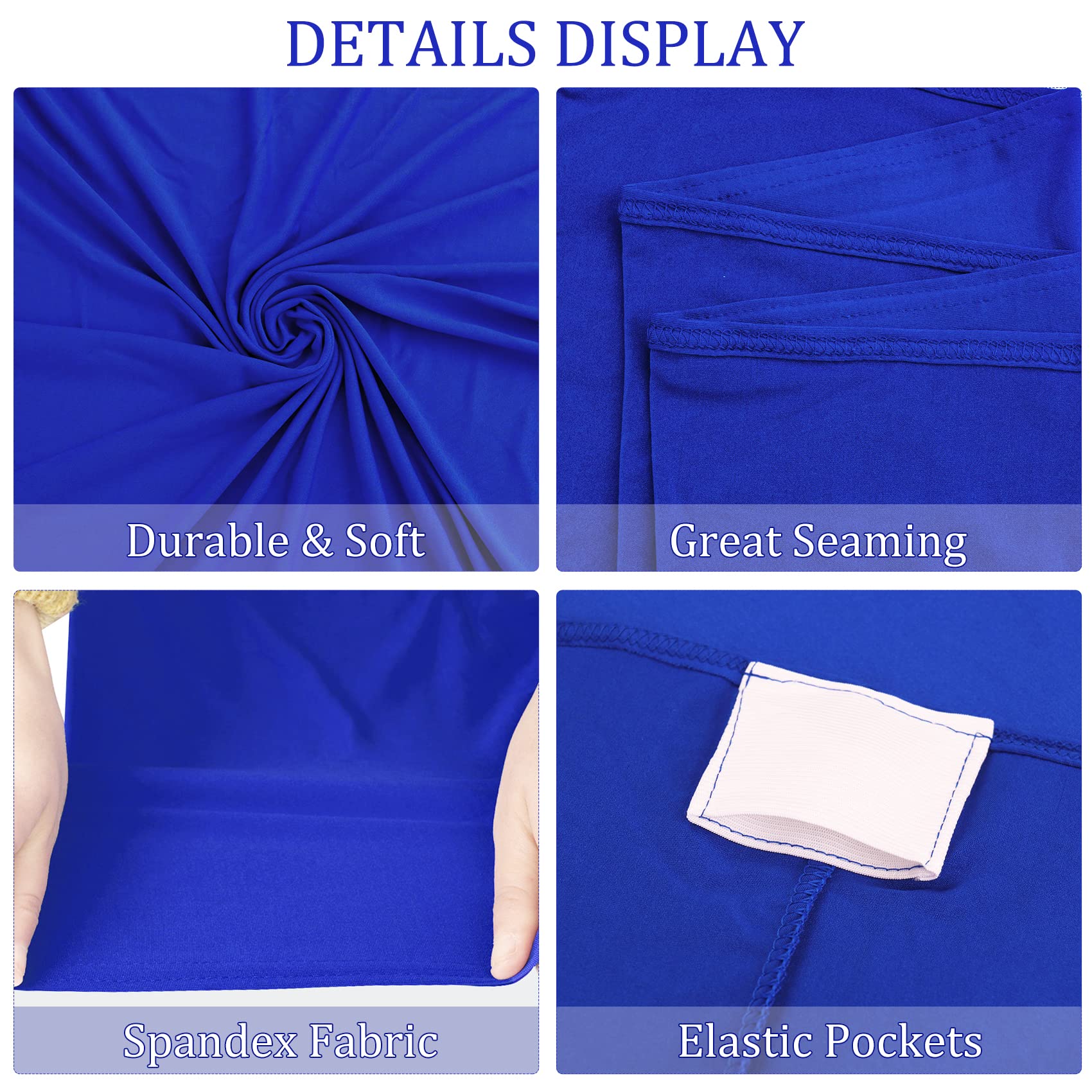 JALANCY 8 Pack 8FT Spandex Table Covers Fitted Rectangle Tablecloth Washable Wrinkle Resistant Stretch Table Cloth for Folding Table Wedding Party Birthday Banquet Bar Events (Royal Blue
