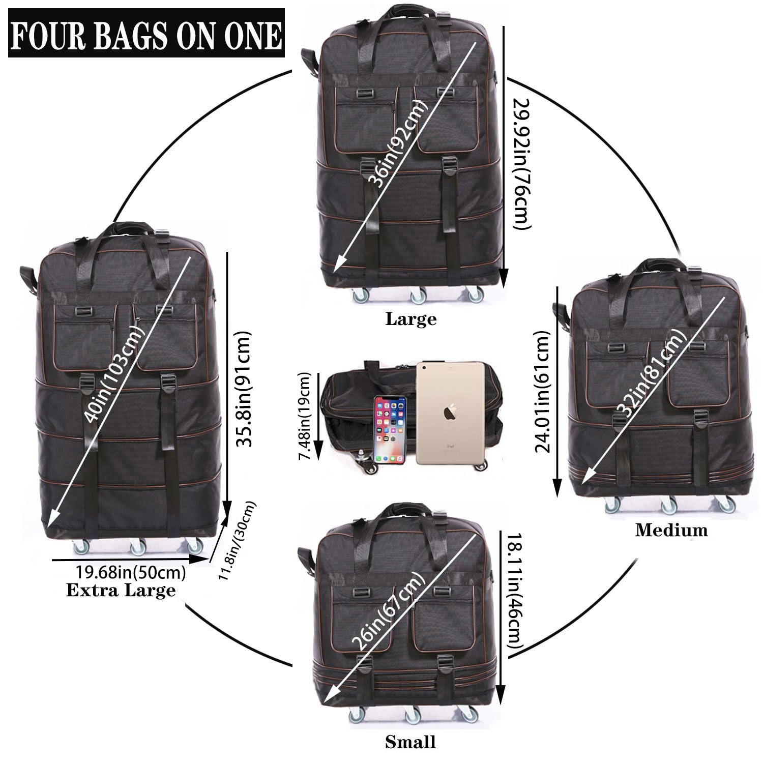ELDA Expandable Foldable Suitcase Heavy Duty Collapsible Luggage Large Travel Duffle Bags with Wheels for Men Women