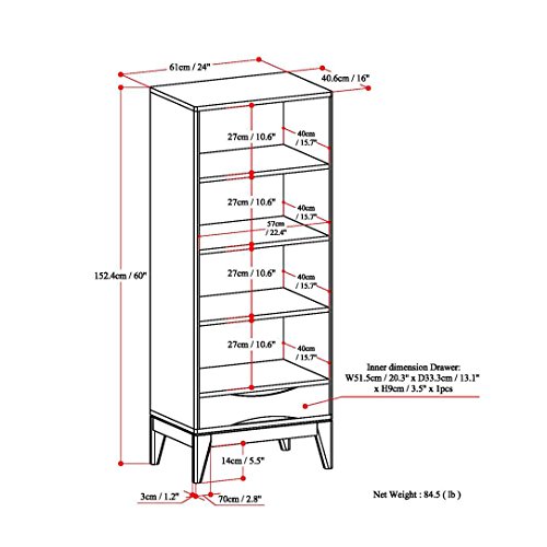 SIMPLIHOME Harper SOLID HARDWOOD 24 Inch Mid Century Modern Bookcase with Storage in Walnut Brown, For the Living Room, Study Room and Office