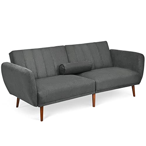 Walnut Convertible Futon Sofa Bed Adjustable Couch Sleeper W/Wood Legs Elegant and Fashionable Appearance (Color : C)