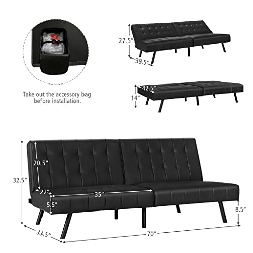 Walnut Futon Sofa Bed PU Leather Convertible Folding Couch Sleeper Lounge Convenient Installation (Color : A)