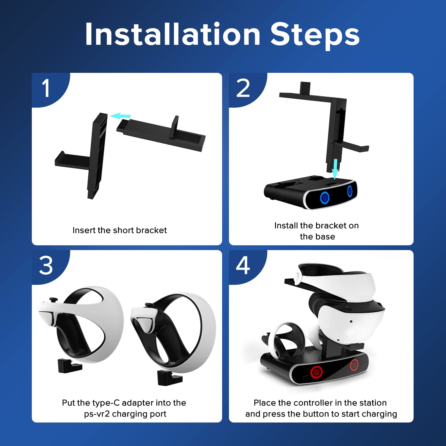 Keten Play-Station VR2 Controller Charging Dock, PS-VR2 Charging Station with Type-C Adapter, Dual PS-VR2 Controller Charging Stand, PS5 Accessories with Headset Holder, LED Indicator