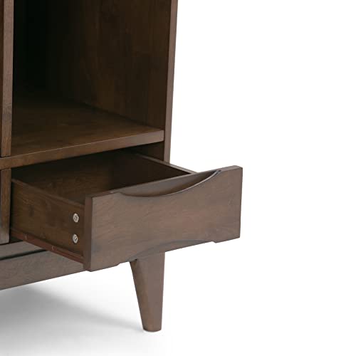 SIMPLIHOME Harper SOLID HARDWOOD 42 Inch Mid Century Modern Cube Storage Bookcase with Drawers in Walnut Brown, For the Living Room, Study Room and Office