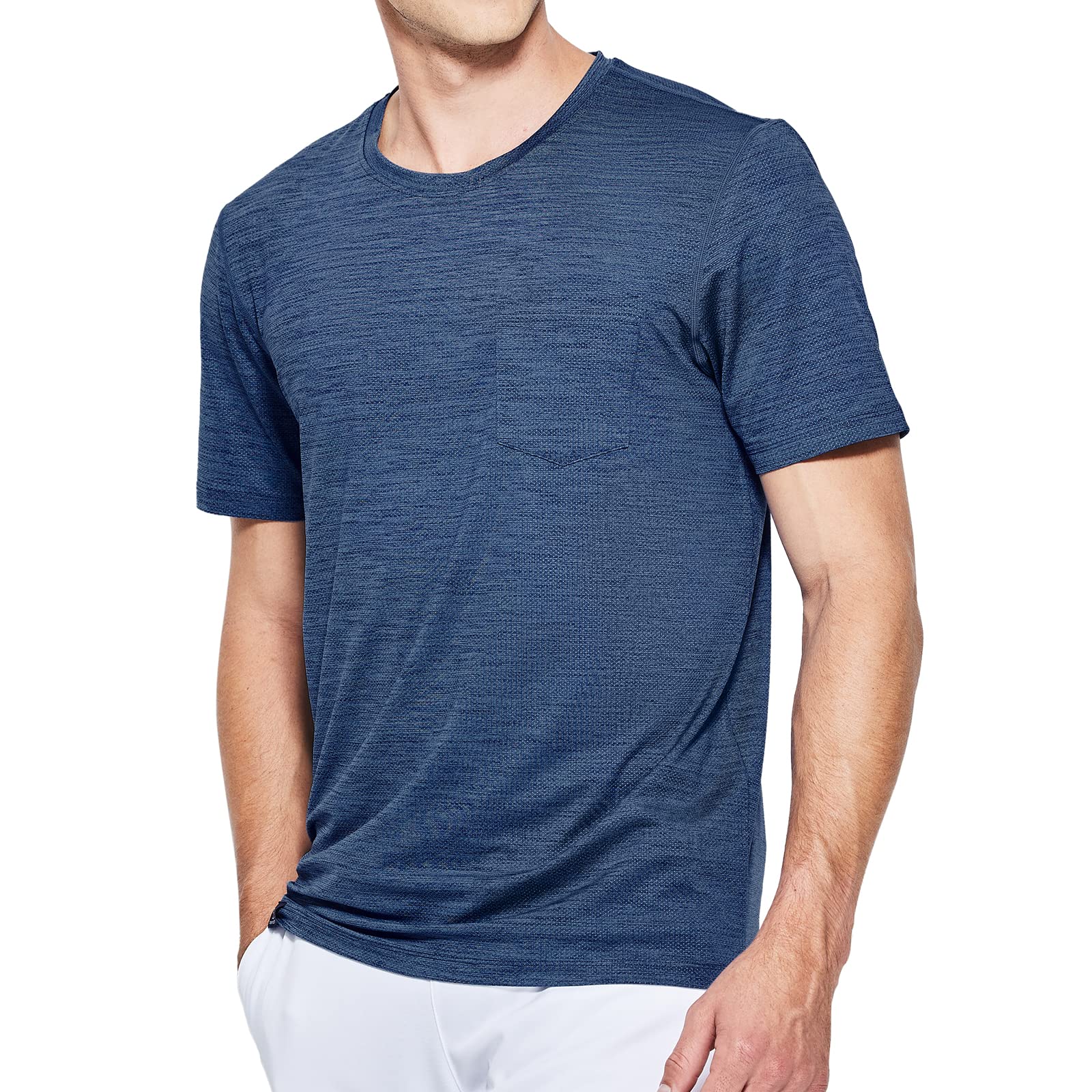 Haimont Mens Lightweight Quick Dry Crew Neck T Shirts with Pocket, Active Running Gym Workout Short Sleeve Tee, Grey, Large