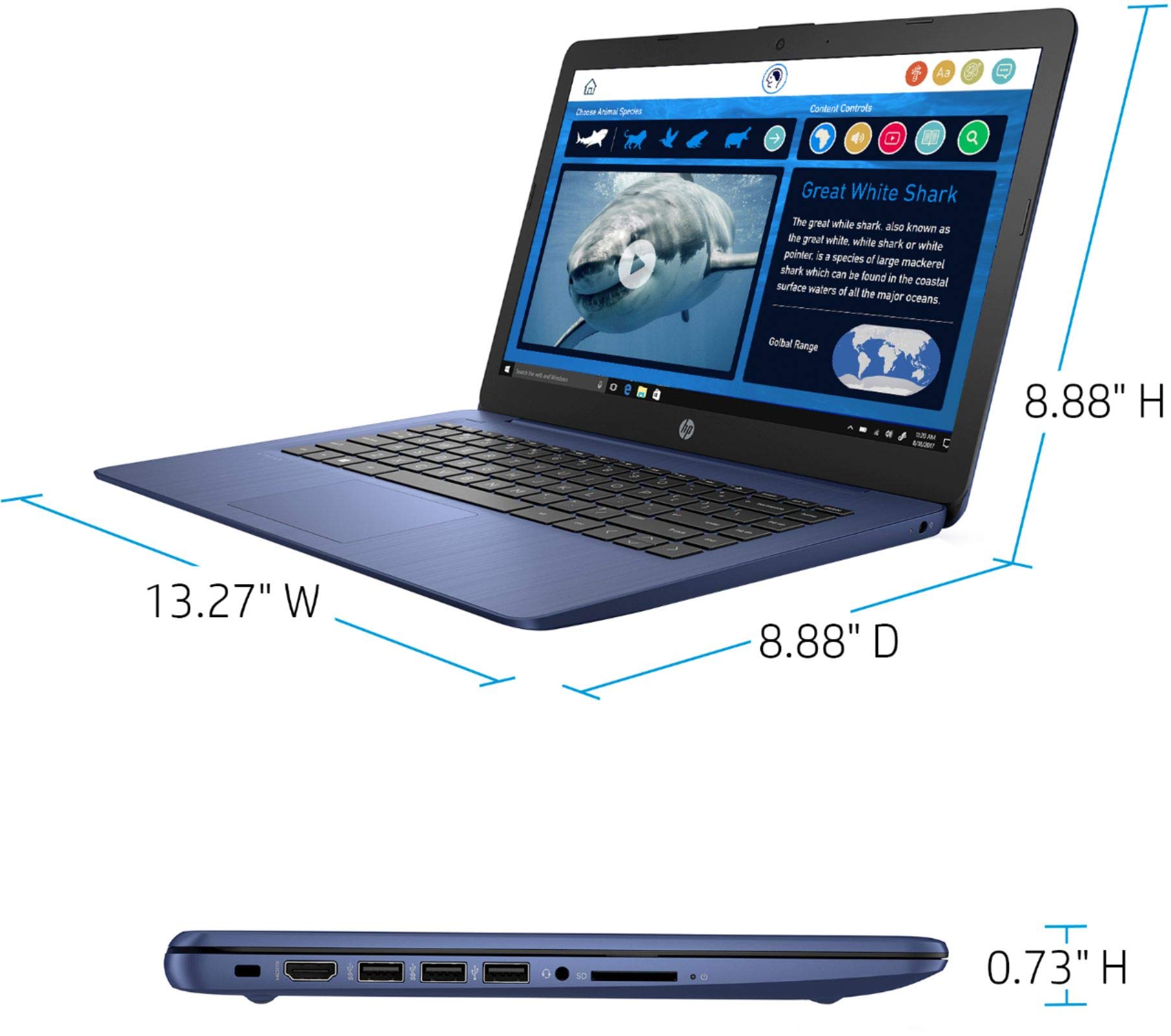 HP Stream 14-ds0036nr 14-inch HD Touchscreen Laptop, AMD A4-9120e Dual-Core, 4GB DDR4 RAM, 64GB eMMC, AMD Radeon R3 Graphics, Windows 10 Home, WiFi Bluetooth Royal Blue (Renewed)