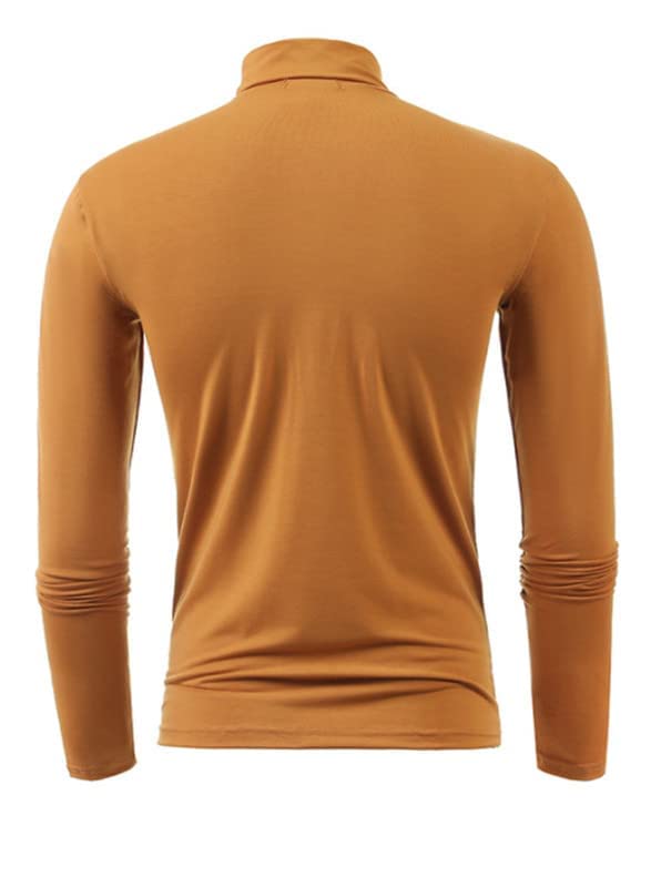 GSTARI Men's Turtleneck Top Slim Fit Solid Base Sweater Casual Long Sleeve Underwear Tops Male Cozy Breathable Blouse T-Shirt Coffee