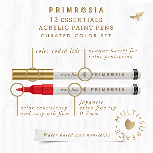 Primrosia Essentials 12 Extra Fine and 12 Medium Acrylic Paint Pens for Bullet Journaling, Drawing and Coloring