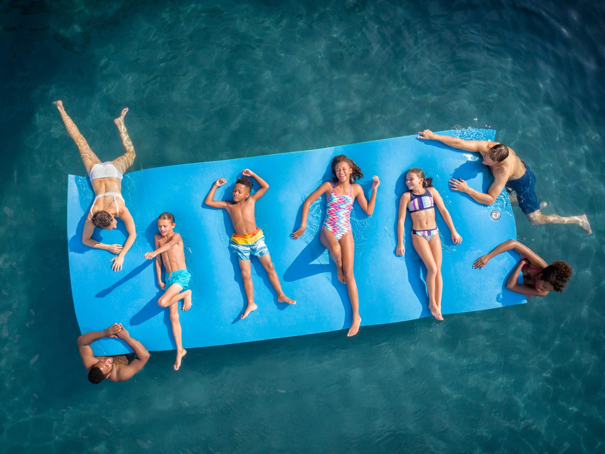 Floatation iQ Floating Oasis 15 x 6 Foot Foam Island Water Pool Lake Lounger Play Pad Mat, Blue and Red