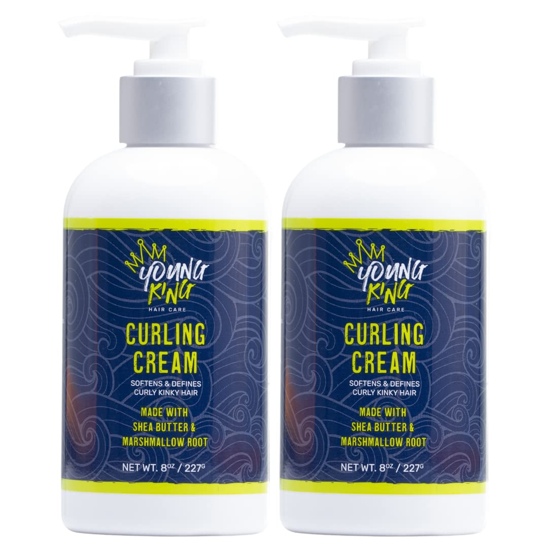 YOUNG KING HAIR CARE Kids Curl Cream for Wavy, Kinky Hair | Defining Cream with Shea Butter and Marshmallow Root to Moisturize & Soften | 8 oz (Pack of 2)