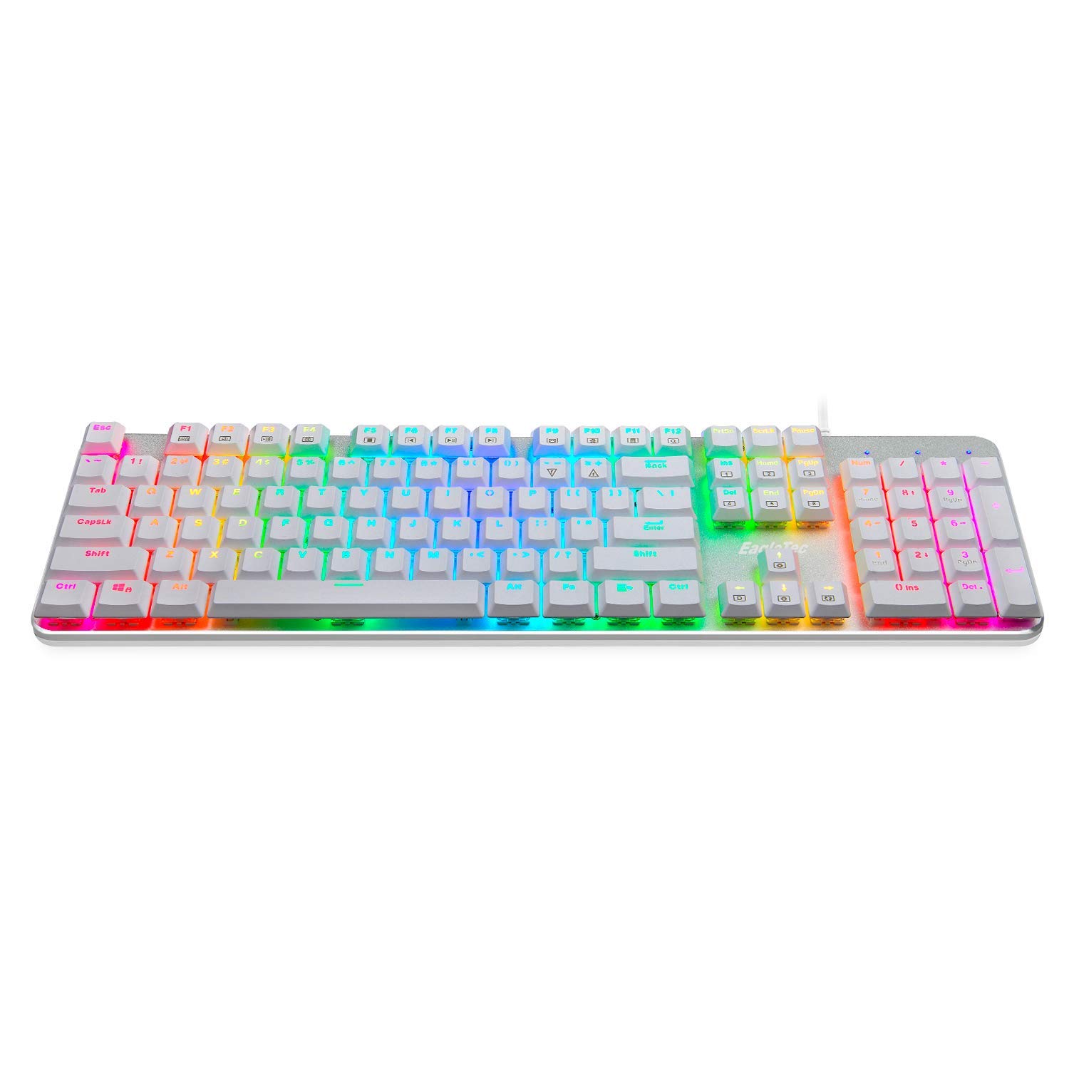 EagleTec KG051-BR RGB Backlit Mechanical Gaming Keyboard Low Profile Mechanical Gamers Keyboard 104 Key Metal Mechanical Computer USB Gaming Keyboard for PC (WHITE VERSION)