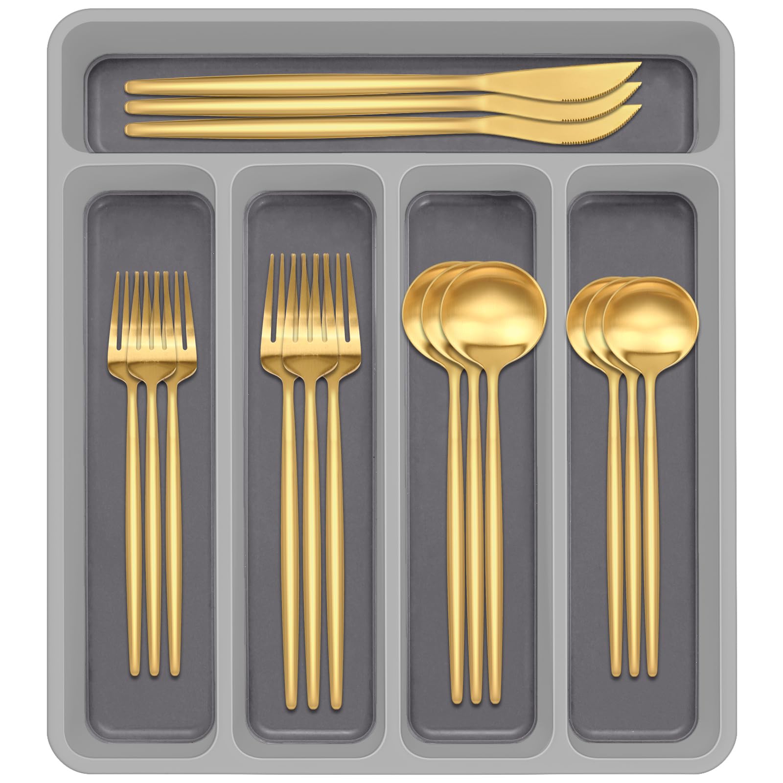 Gold Silverware Set with Organizer, AIVIKI 40-Piece Stainless Steel Flatware Set for 8,Matte Gold Cutlery Set Utensils Set, Satin Finish Tableware Set for Home Restaurant, Include Knife Fork Spoon Set