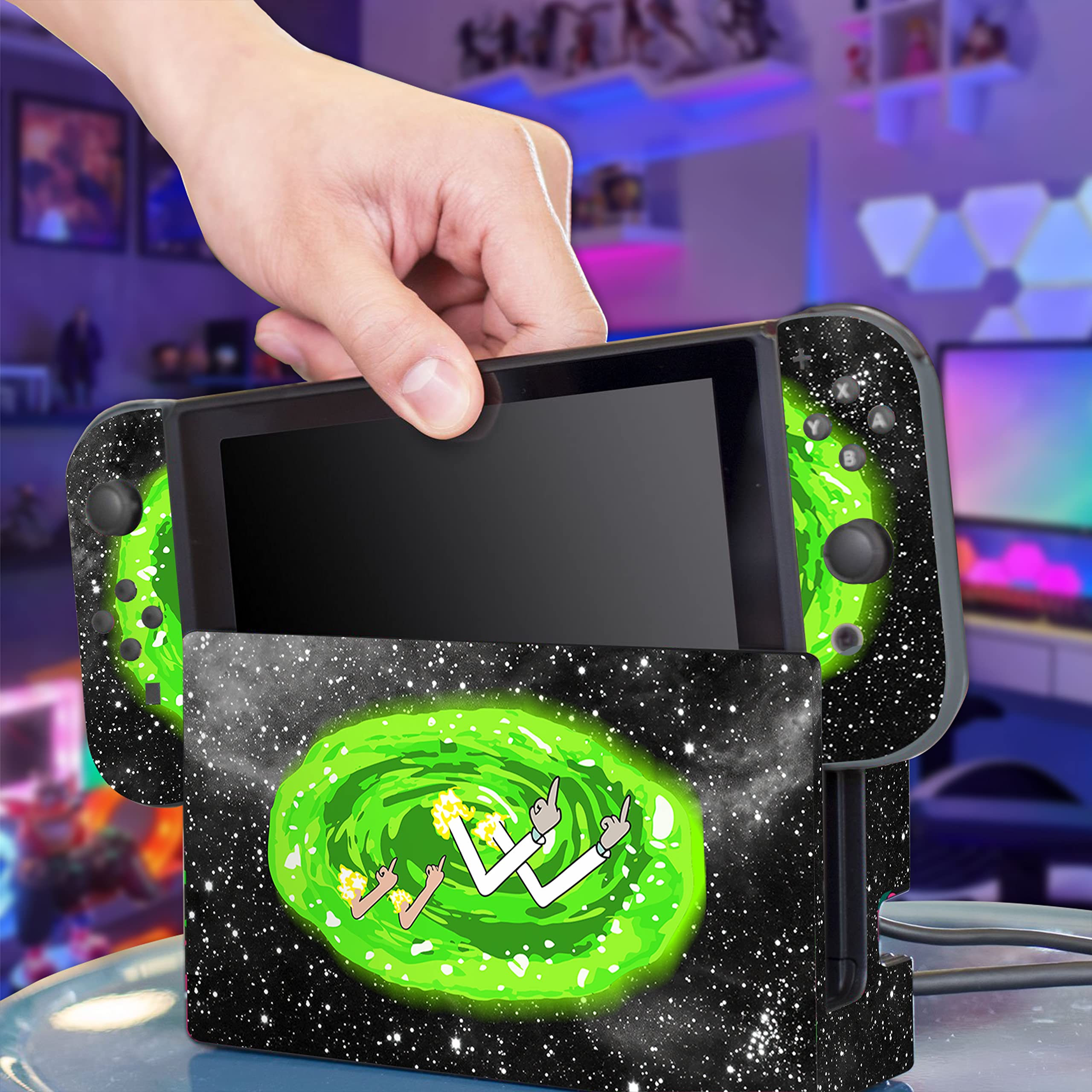 HK Studio Game Console Switch Skins - Magic Portal Game Console Switch Stickers with No Bubble, Waterproof - Game Console Switch Wrap Skin - Including Skin for Joy-Cons, Dock, Grip and Console