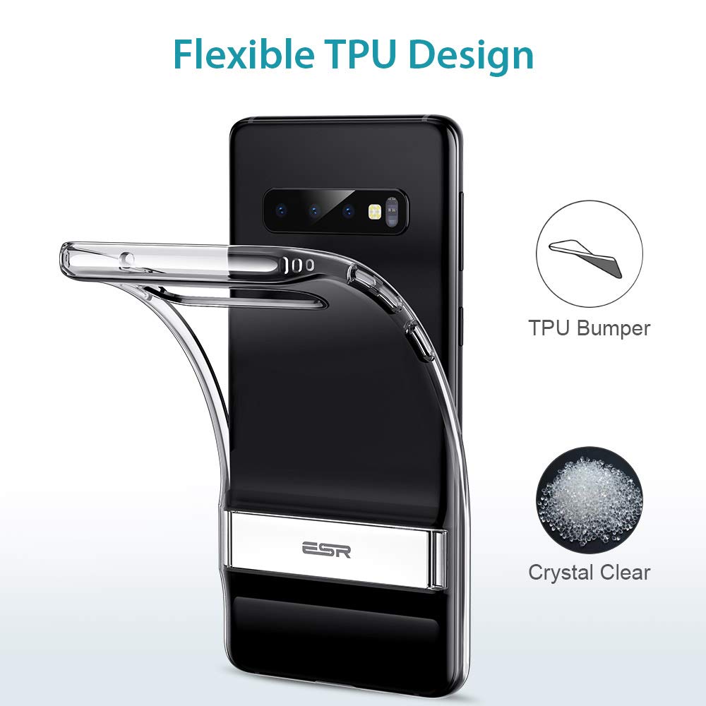 ESR Metal Kickstand Case for The Samsung Galaxy S10 Plus, [Vertical and Horizontal Stand] [Reinforced Drop Protection] Hard PC Back with Flexible TPU Bumper for The Samsung Galaxy S10 Plus, Clear