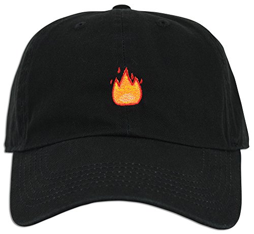 Fire Baseball Cap Curved Bill Dad Hat 100% Cotton Lit Hot Flame Solid New (Black)