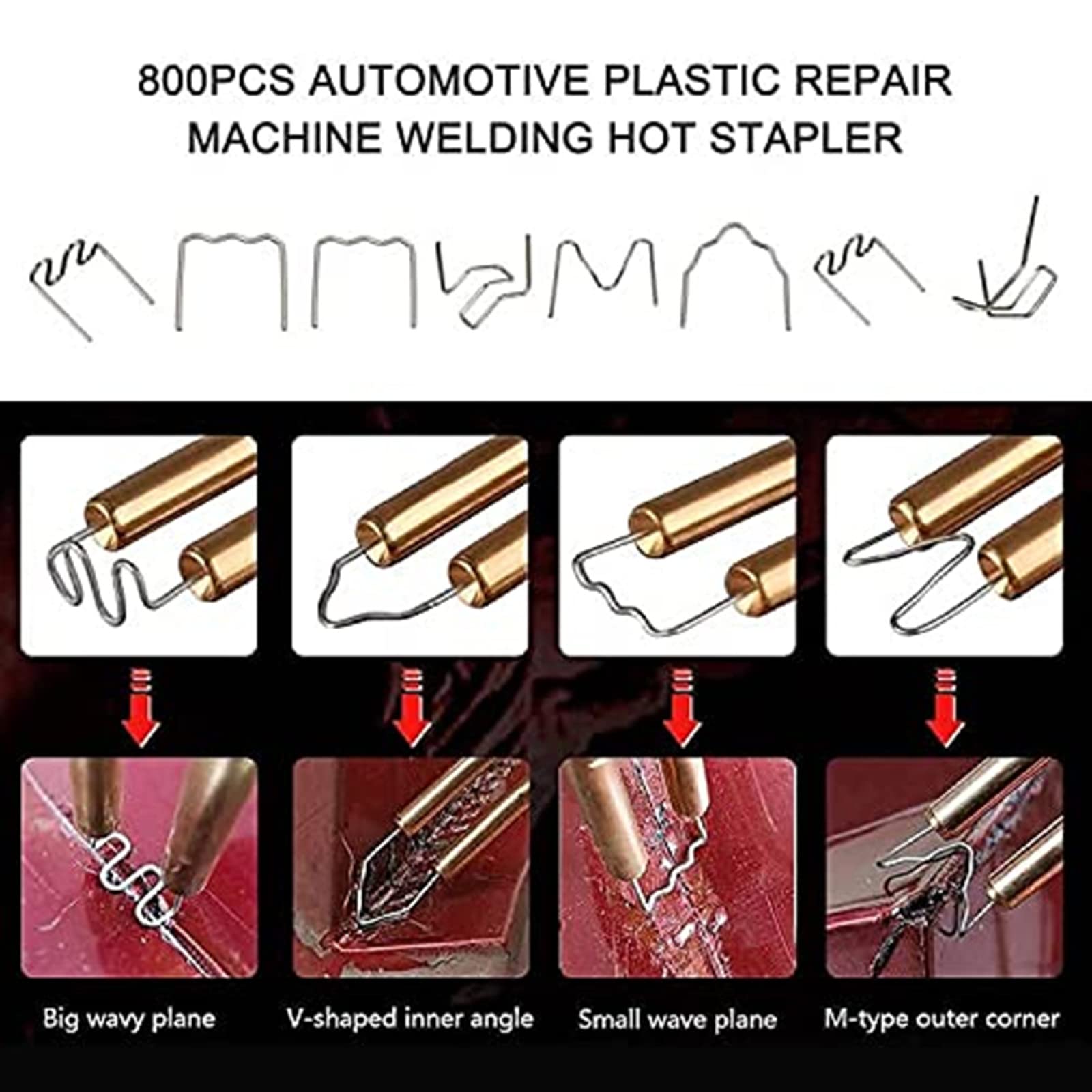 Kingsea 800PCS Hot Staples Plastic Repair Kit,Plastic Welding 8 Types Stainless Steel Staples For Plastic Welder Kit Welding Machine Bumper Repair Staples Tool Kit for All Cars