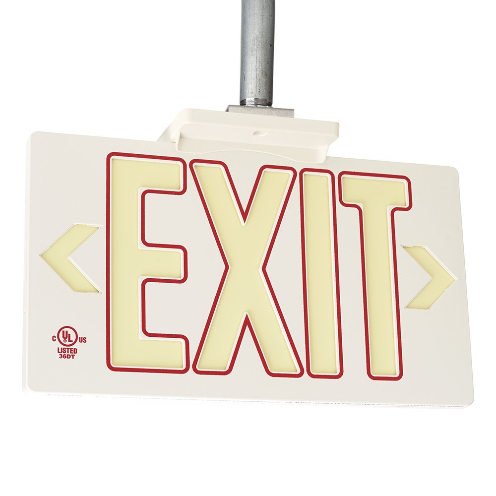 UL Listed 50 foot Jessup Glo Brite 7130-B Exit Sign, Single Sided with Frame, White with Red Outline, 8.75-Inch x 15.5-Inch (Mounts 4 ways, includes bracket and arrows)