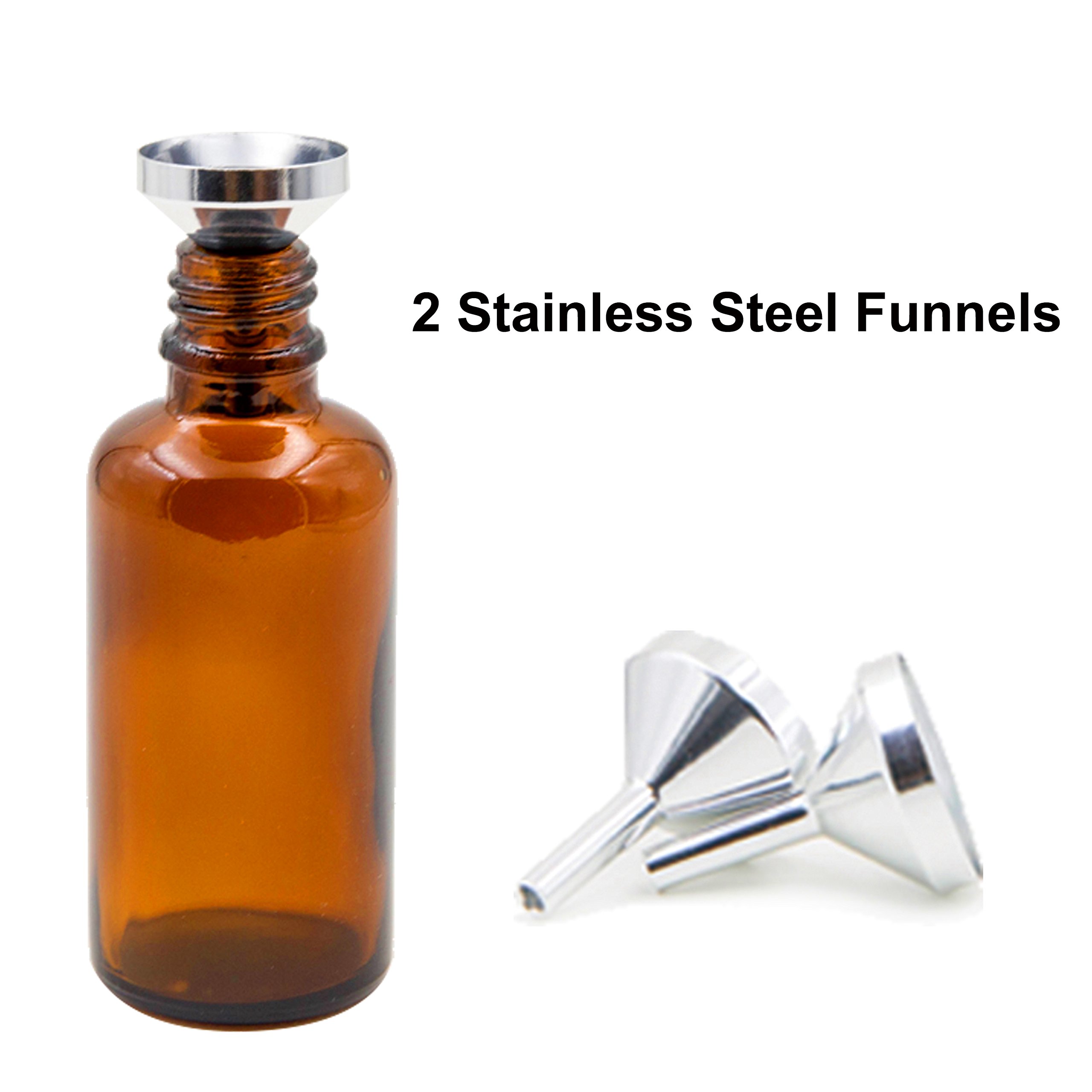 Youngever 16 Pack 1 Ounce Amber Glass Dropper Bottles for Essential Oil, 2 Stainless Steel Mini Funnels