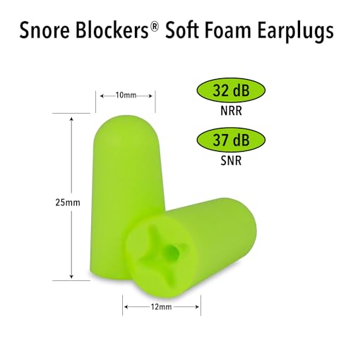 Mack's Snore Blockers Soft Foam Earplugs, 100 Pair Tub – Individually Wrapped – 32 dB High NRR, 37 dB SNR – Comfortable Ear Plugs for Sleeping, Snoring, Loud Noise and Travel