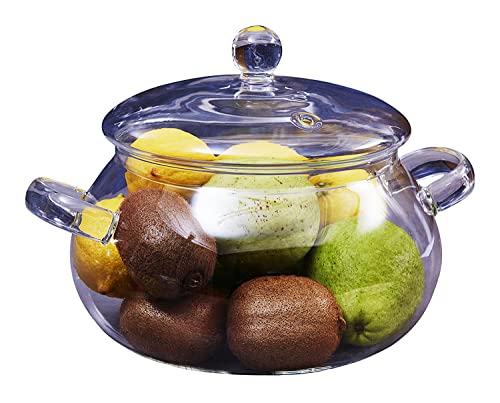 Kityemo 2.8L/95Oz Glass Pans Clear Glass Pots for Cooking with Lids Saucepan with Cover Simmer Pot Heat-Resistant Glass Stovetop Pot And Pan Stockpots for Noodles, Soup, Cereals, Fruits