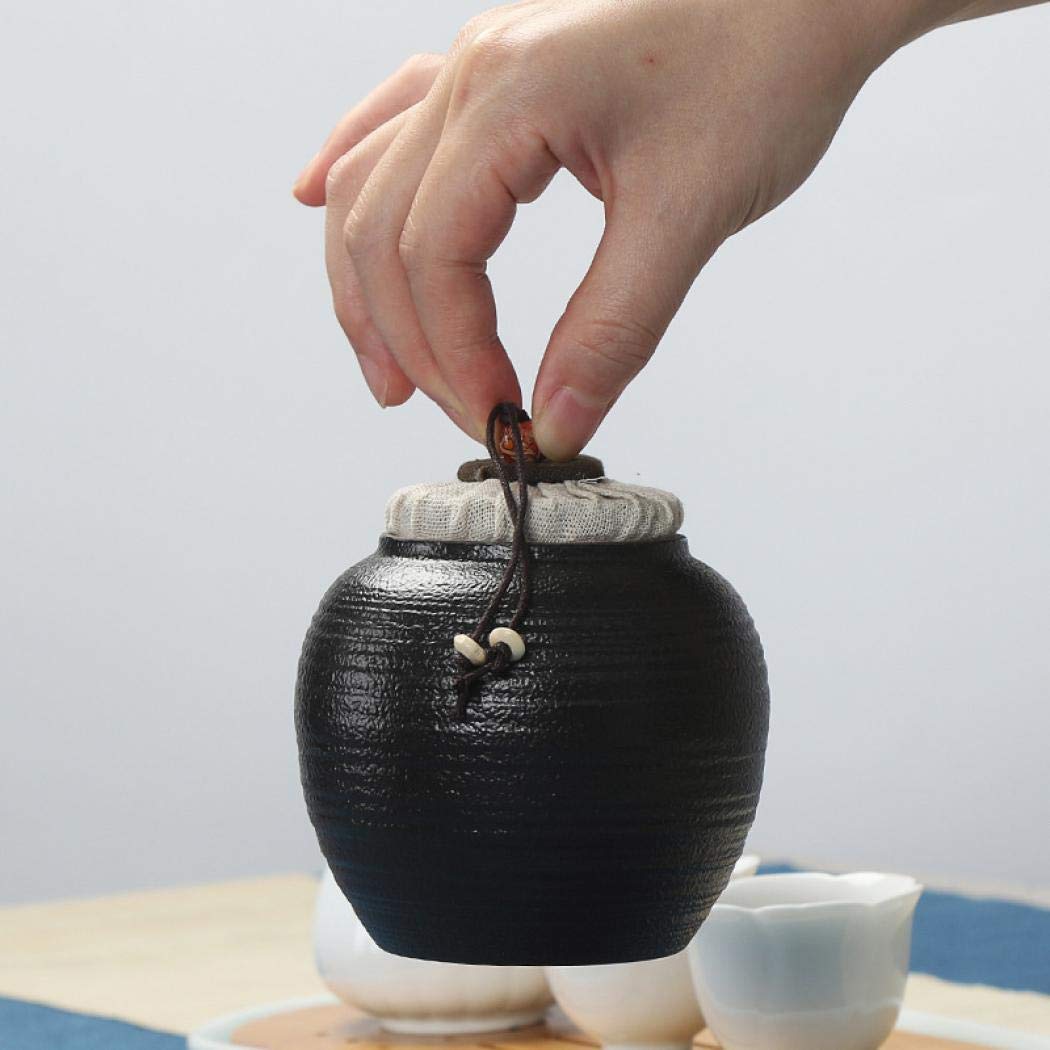 Exquisite Oriental Ceramic Food Storage Jar Canister Food Canisters,Loose Tea Tin/Tea Storage/Tea Caddy/Tea Canister/Coffee Canister/Coffee Jar/Spice Nuts Storage 3.35oz/95g (Black)