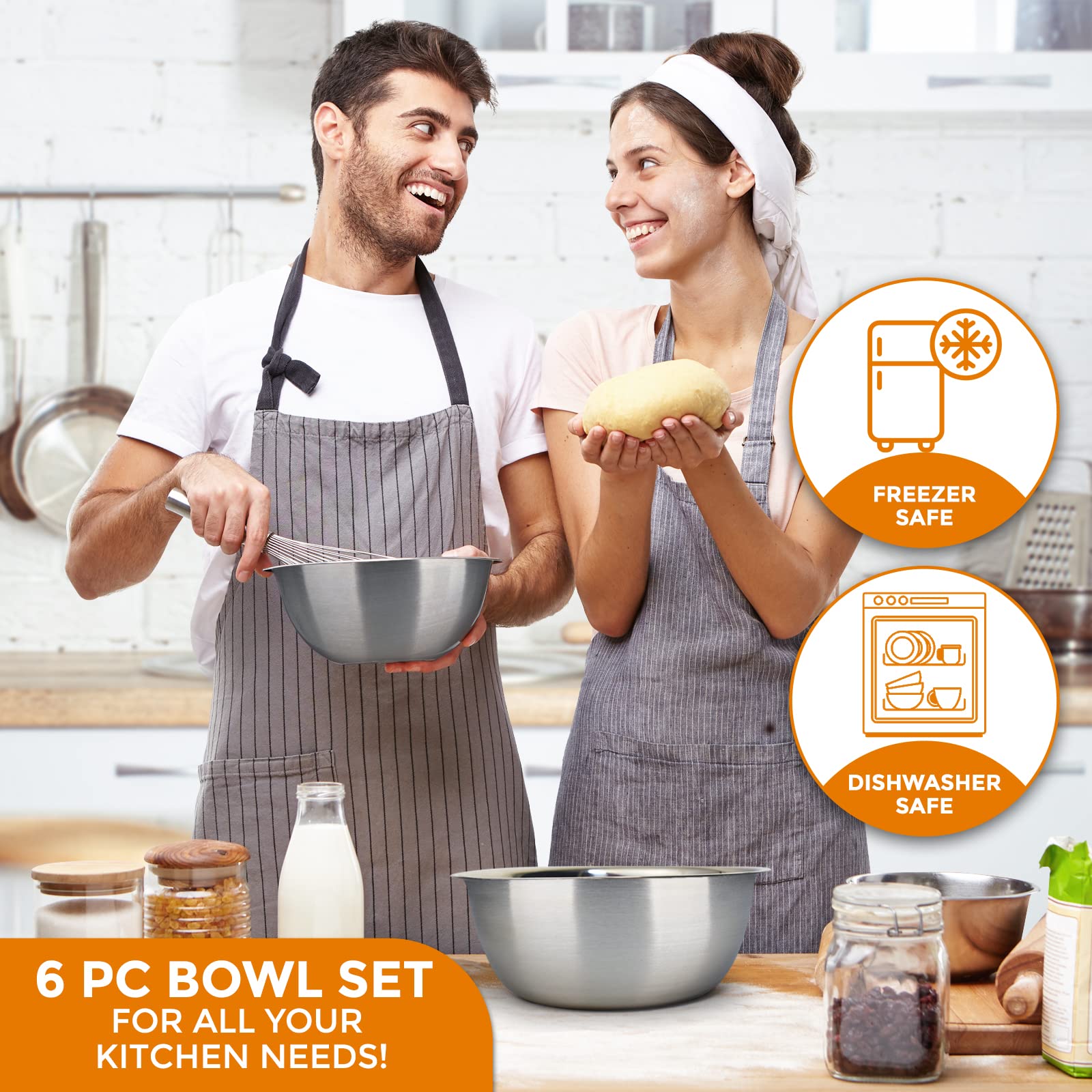 mixing bowl Set of 6 - stainless steel - Polished Mirror kitchen bowls - Set Includes ¾, 2, 3.5, 5, 6, 8 Quart - Ideal For Cooking & Serving - Easy to clean - Great gift