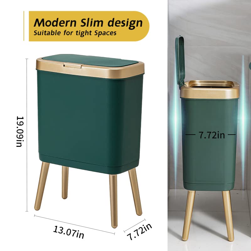 Procade Trash Can with Lid,Small Bathroom Garbage Can with Lid, Plastic Trash Can with Push Button,Narrow Garbage Bin Waste Basket for Bedroom,Living Room, Toilet,Office,Kitchen,4 Gal-Gold Edge