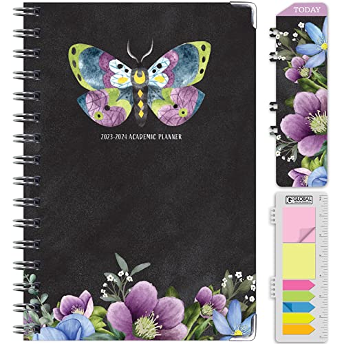 HARDCOVER Academic Year 2023-2024 Planner: (June 2023 Through July 2024) 5.5"x8" Daily Weekly Monthly Planner Yearly Agenda. Bookmark, Pocket Folder and Sticky Note Set (Midnight Butterfly)