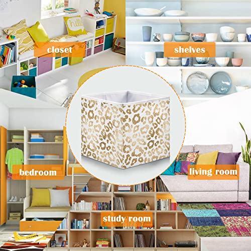 Golden Leopard Texture Storage Basket Storage Bin Rectangular Collapsible Toy Boxs Decorative Storage Boxes Organizer for Home Laundry Room