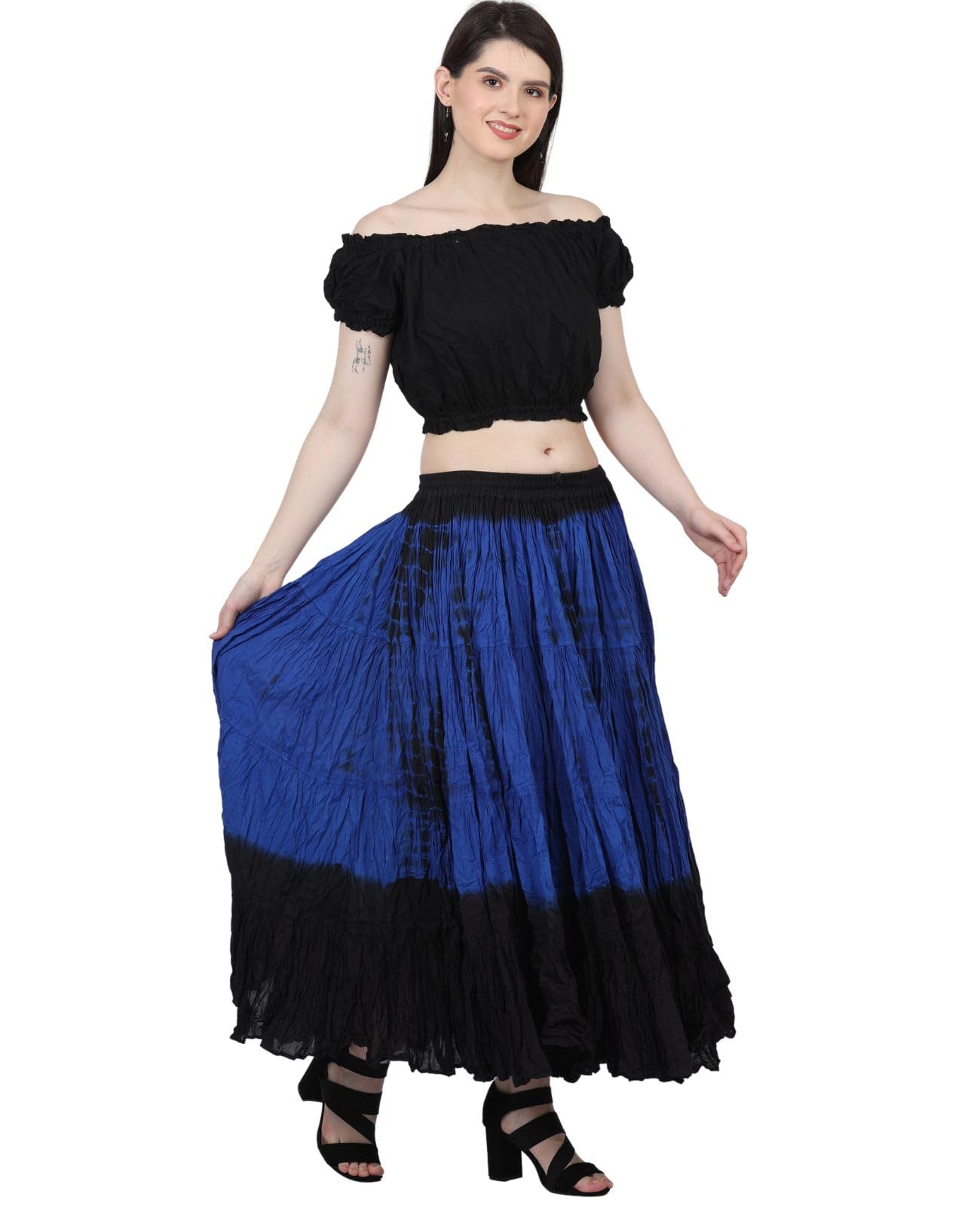 Wevez Women's American 25 Yard Cotton Skirt (Blue Tie Dye)