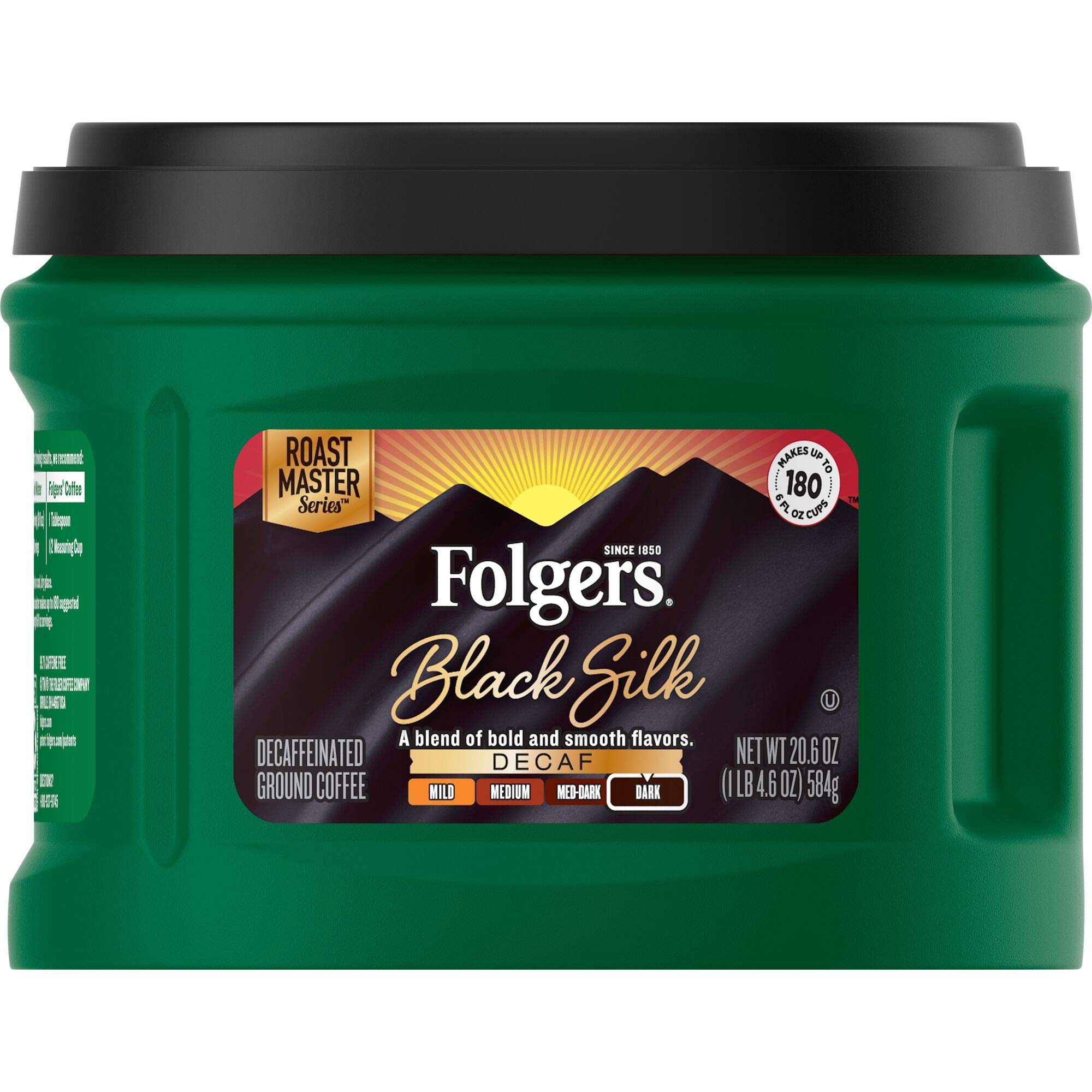 Folgers Black Silk Decaf Dark Roast Ground Coffee, Dark Roast, 20.6 Ounce