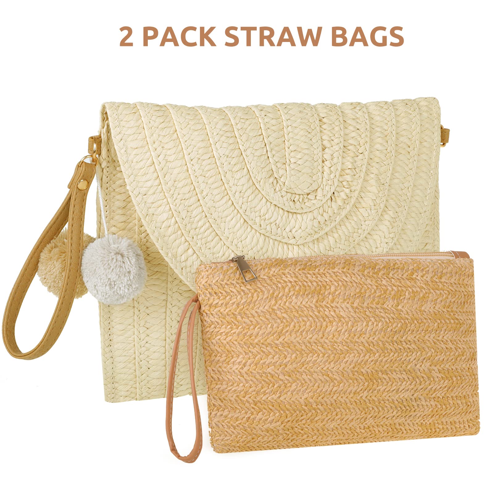 HOINYESEN Straw Shoulder Bag Straw Clutch Women Hand-woven Summer Beach Straw Purse for Women woven Envelope Bag (beige)