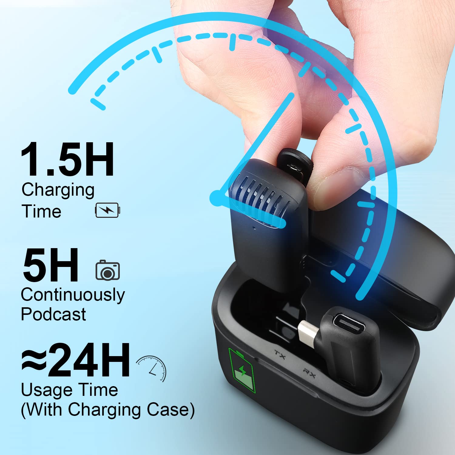 GD Guarda Wireless Lavalier Microphone with Charging Case, Mini Clip-on Lapel Mic for Recording, YouTube, TikTok, Facebook, Live Stream, 3 Levels Noise Reduction (Lighting (iPhone))