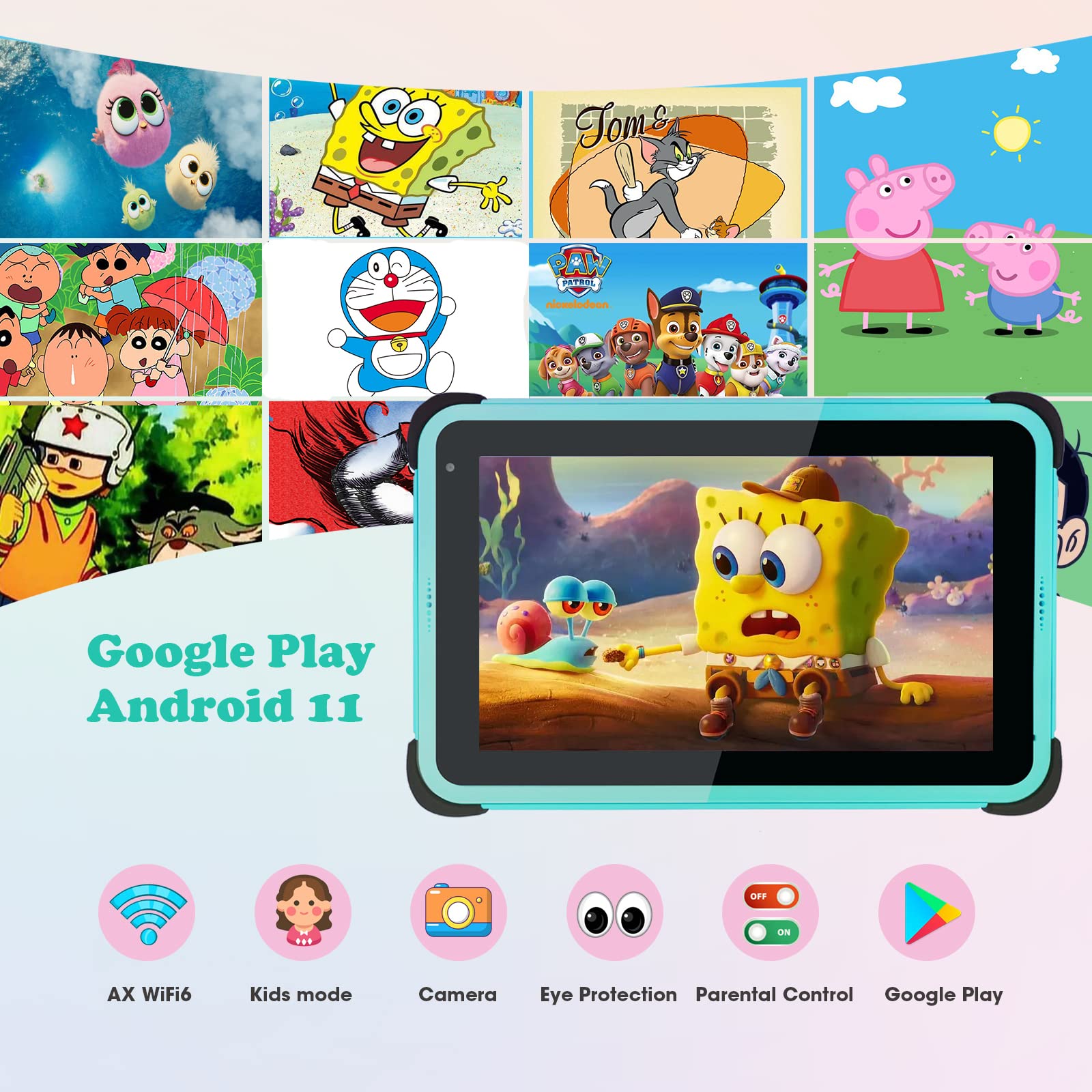 weelikeit Tablet for Kids 8", Android 11 Kids Tablet with AX WiFi6,Parental Control, Kids APP Installed, 4500 mAh, HD Display,2+32GB,Bluetooth, Google Play, Toddler Tablet with Stylus(Green)