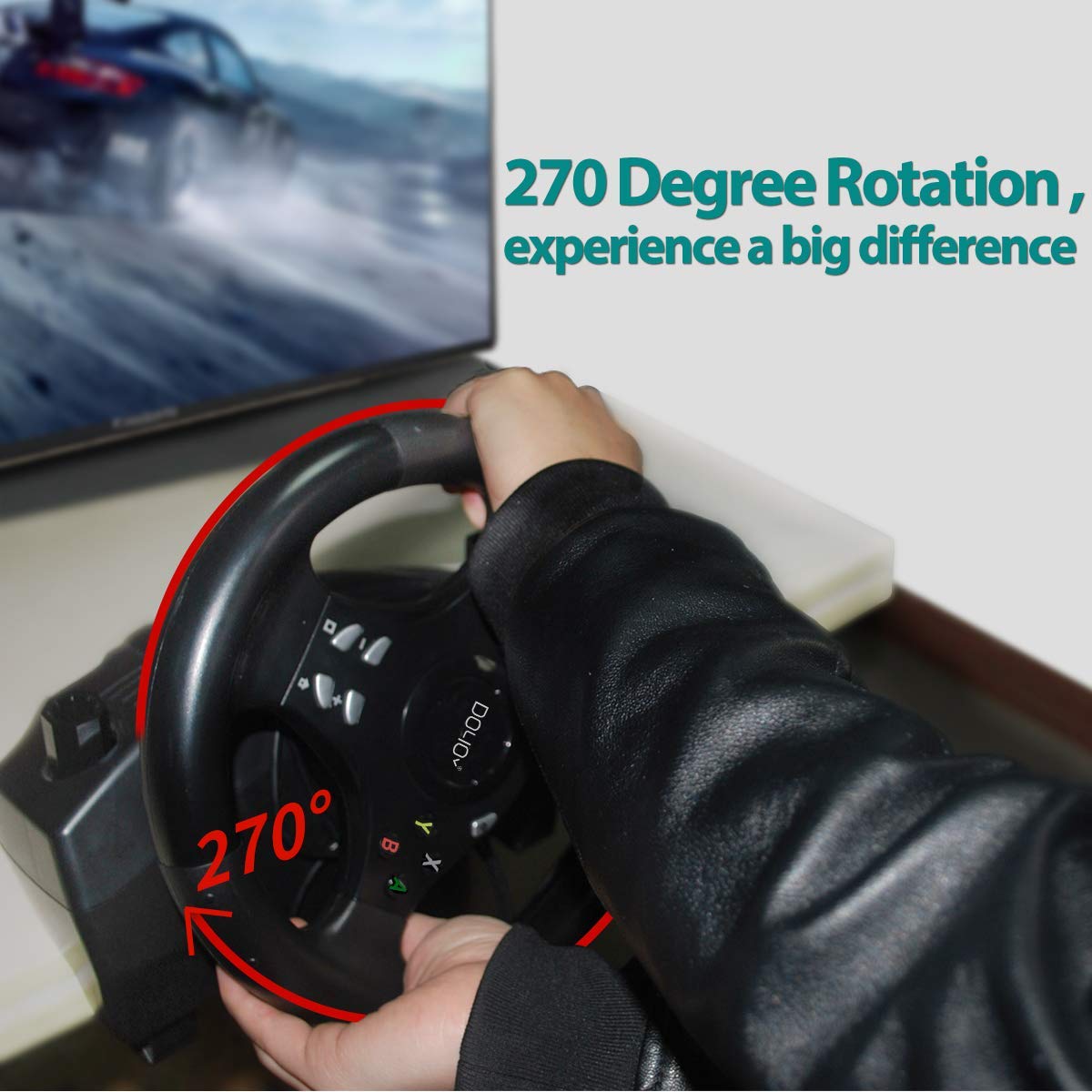 DOYO PC Racing Wheel, XBOX 360 Steering Wheel, 270 Degree Driving Force Sim Gaming Steering Wheel with Responsive Gear and Pedals for Racing Game PC/PS3/PS4/XBOX ONE/XBOX 360/Nintendo Switch/Android