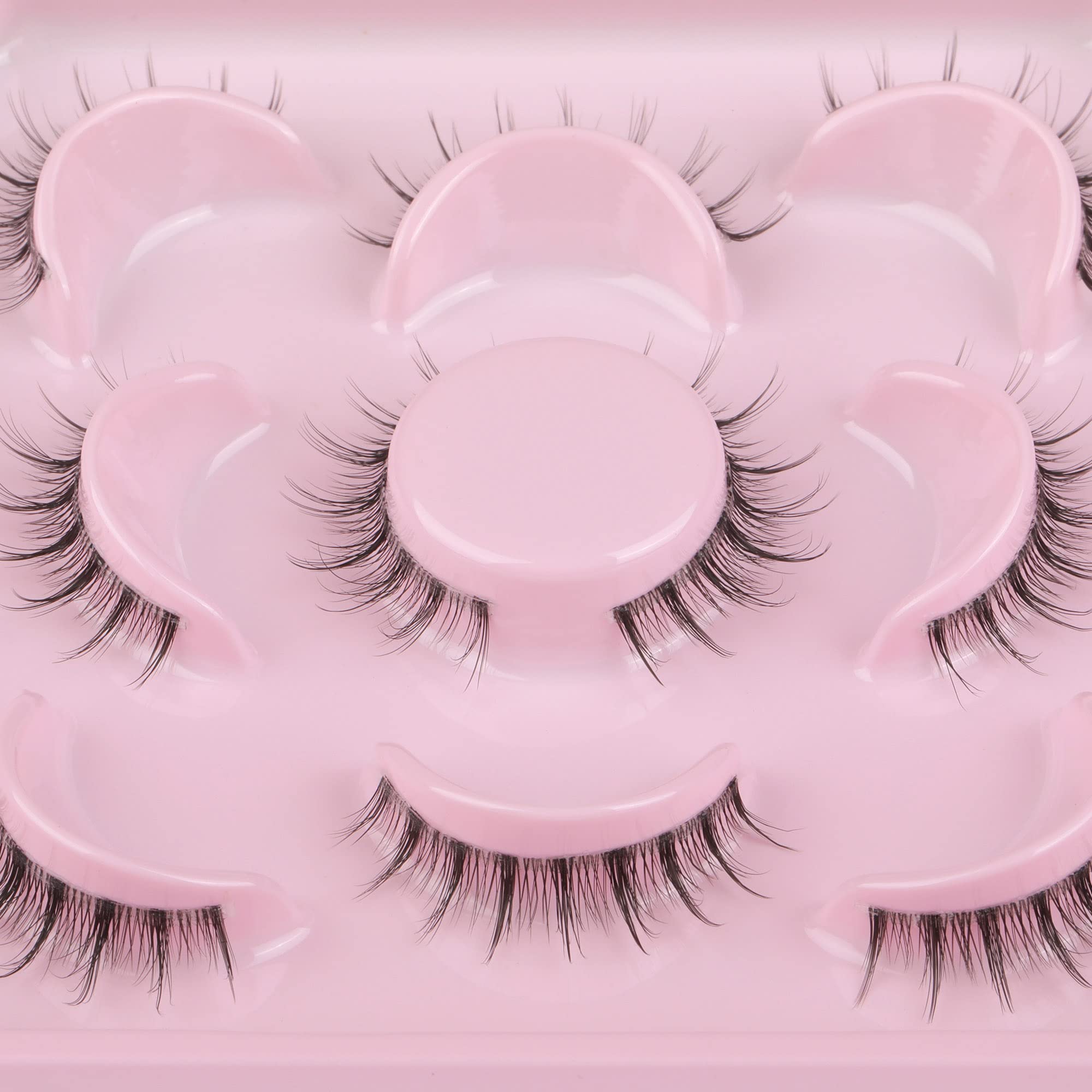 Japanese Lashes Manga False Eyelashes Asian Natural Wispy Mink Eyelashes Clear Band 3D Fake Eye Lashes Pack (6DH6)