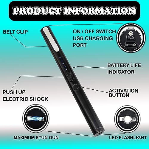 FIGHTSENSE Heavy Duty Pain Pen stun Gun with Flashlight & Pepper Spray for Men and Women self-Defense with 35,000,000 V Intolerable Charge (Black)
