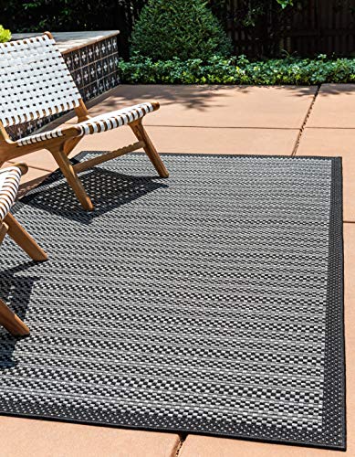 Unique Loom Outdoor Border Collection Area Rug - Checkered (9' x 12' Rectangle, Gray/ Black)