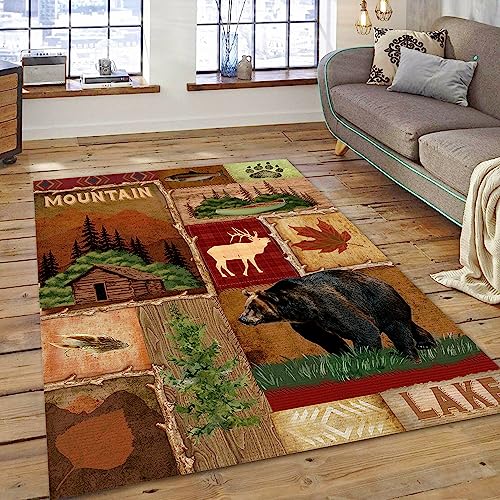 Rustic Lodge Bear, Bear Rugs for Cabin, Living Room, Deer Rug Bedroom Carpet Soft Large, Easy to Clean, Washable Rug, 2x3 ft DS8