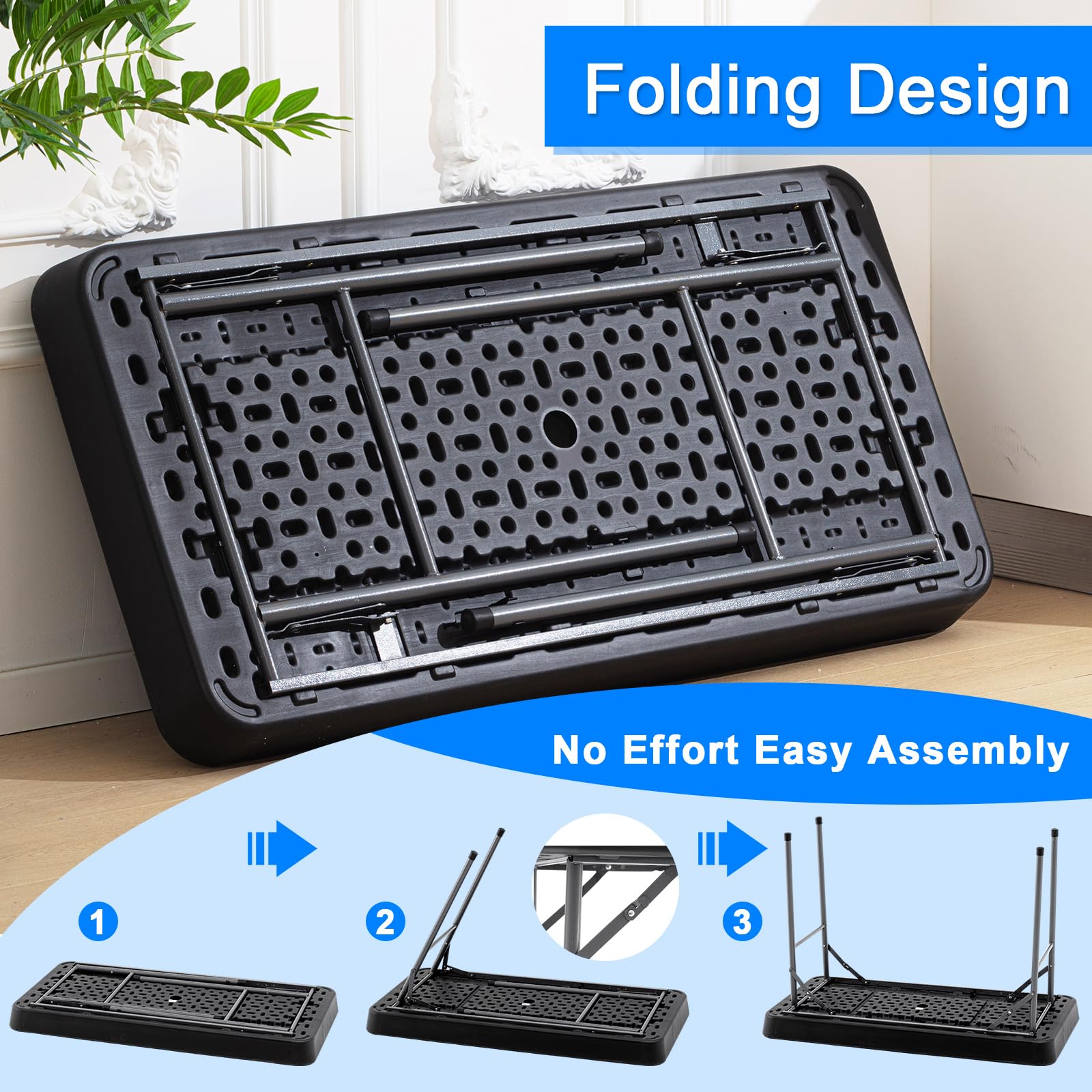 Suzile 4 Feet Folding Ice Table with Drain, Portable Furniture Ice Table Folding Ice Cooler Table for Outdoor Cooling Food Beverage, Picnic, BBQ Party and Camping Wedding (Black)