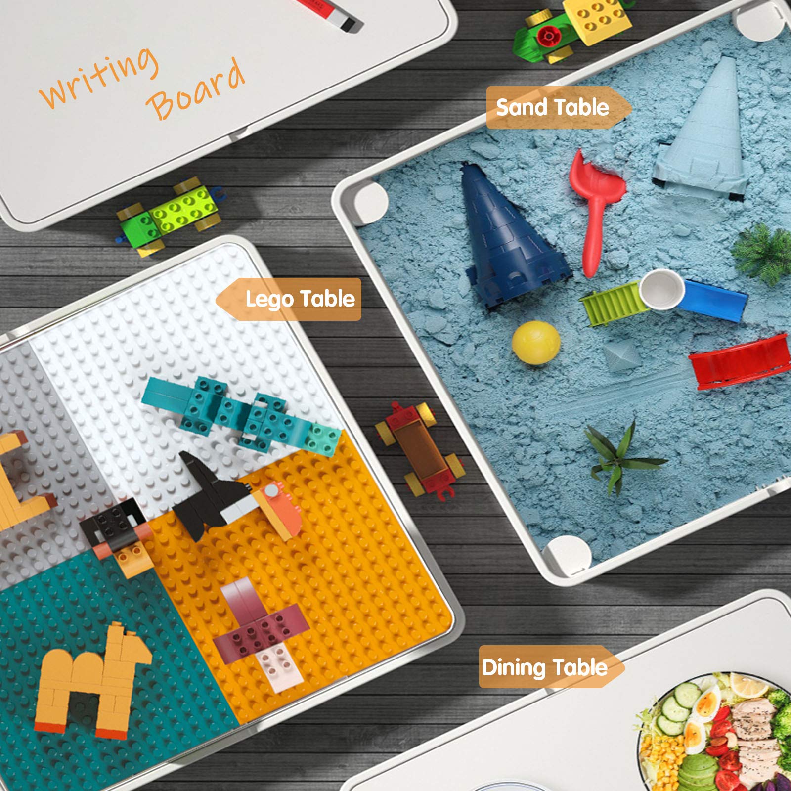 HOMETALL Blocks Table with Storage & Chair for Kids Ages 4-8, Multi Activity Table Set for Toddlers Building, Drawing and Dining, Children Play Table Include 144Pcs Compatible Bricks Toy