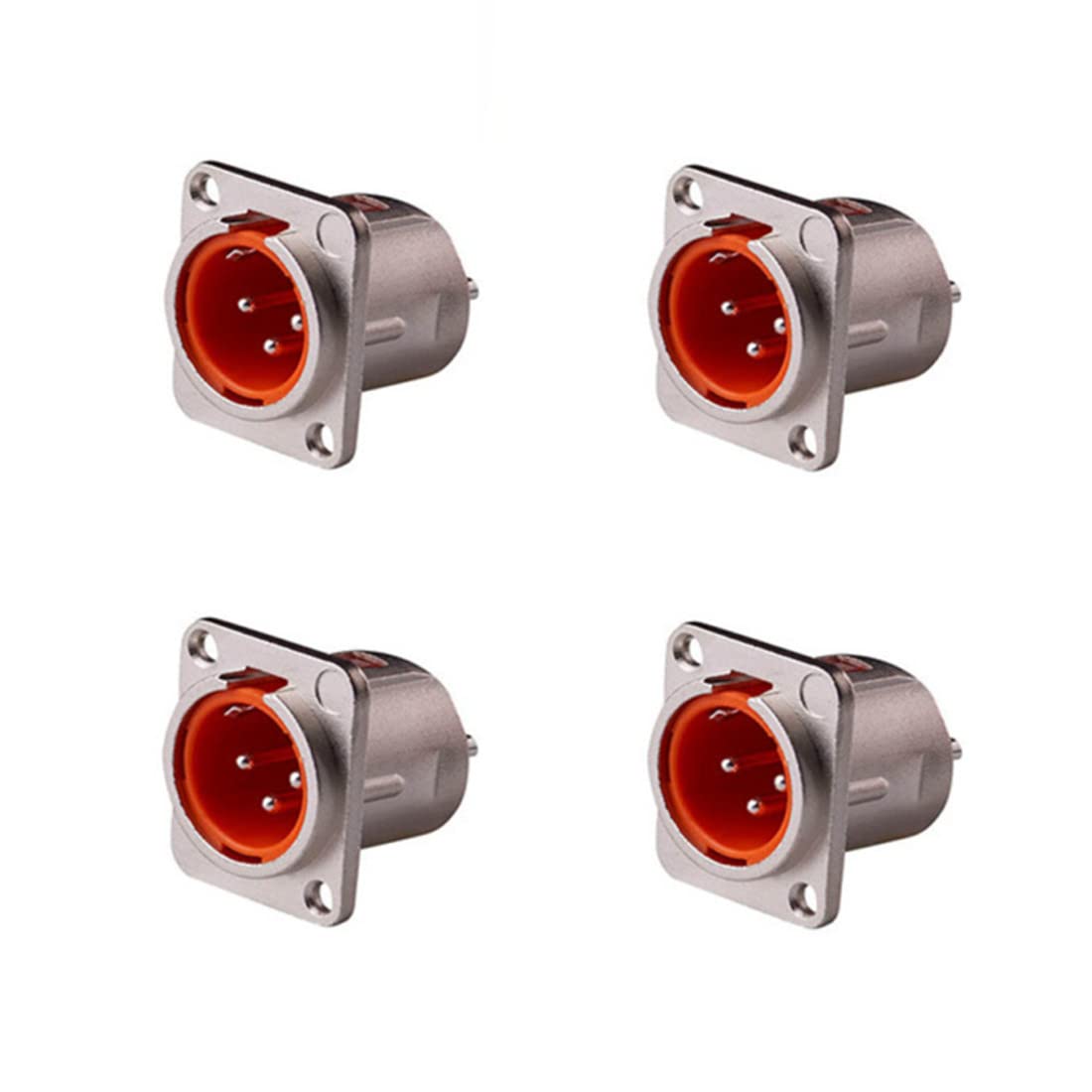 GDQLCNXB XLR Male Jack 3 Pin Panel Mount Jacks,XLR Male Connector 4 Pcs, Silver Metal Housing,Inner Shell Orange.