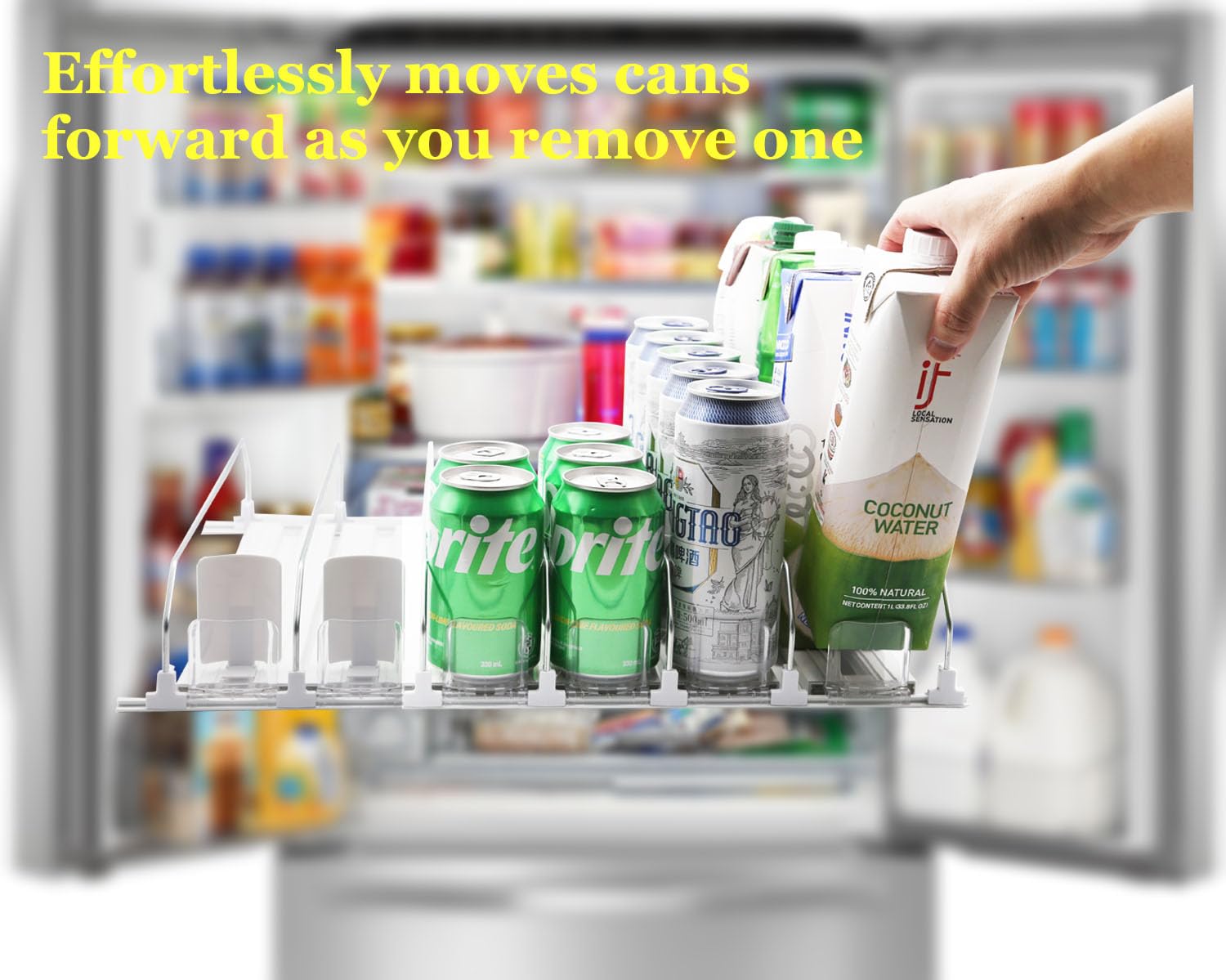 FOEJCHD Assembly-Free Drink Organizer for Fridge,Soda Can Organizer for Refrigerator with Pusher Glide - Holds up to 15 Cans
