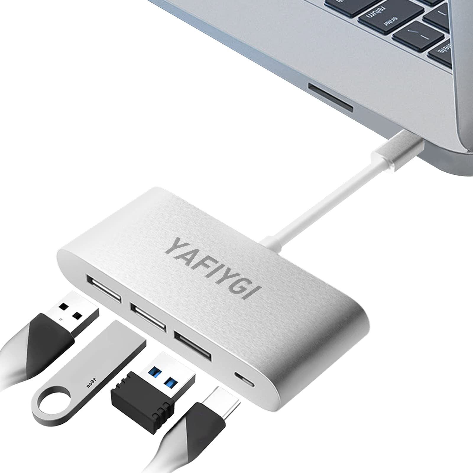 YAFIYGI USB Adapter for MacBook Air 4 in 1 USB C Hub Type C Multiport Adapter with 1USB 3.0 Ports 2 USB 2.0 87W PD Charge Compatible for MacBook Pro 13 15 16